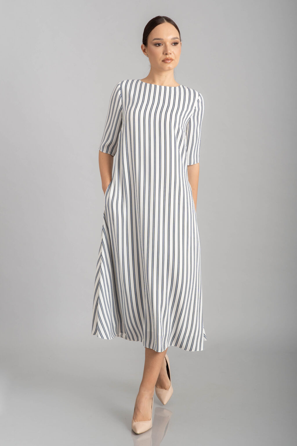 Rochie midi croi lejer cu dungi – ELITTUDE – Croim experiențe cu ATITUDINE!